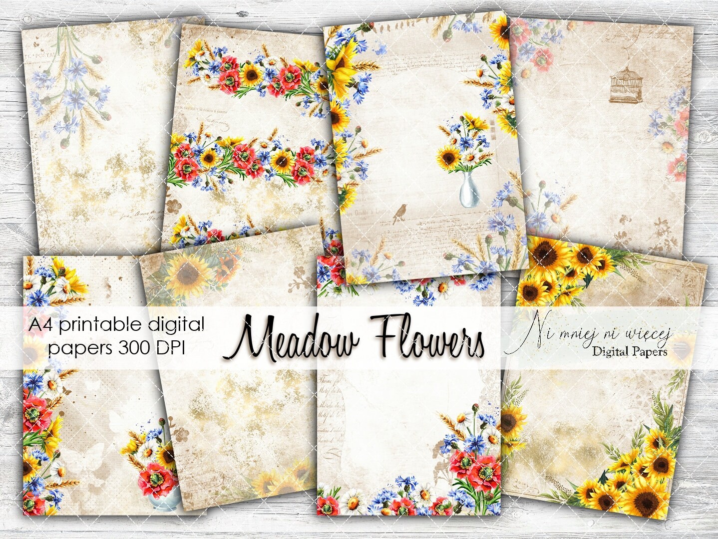 A4 Meadow Flowers Collection, Printable Digital Paper, Scrapbooking ...