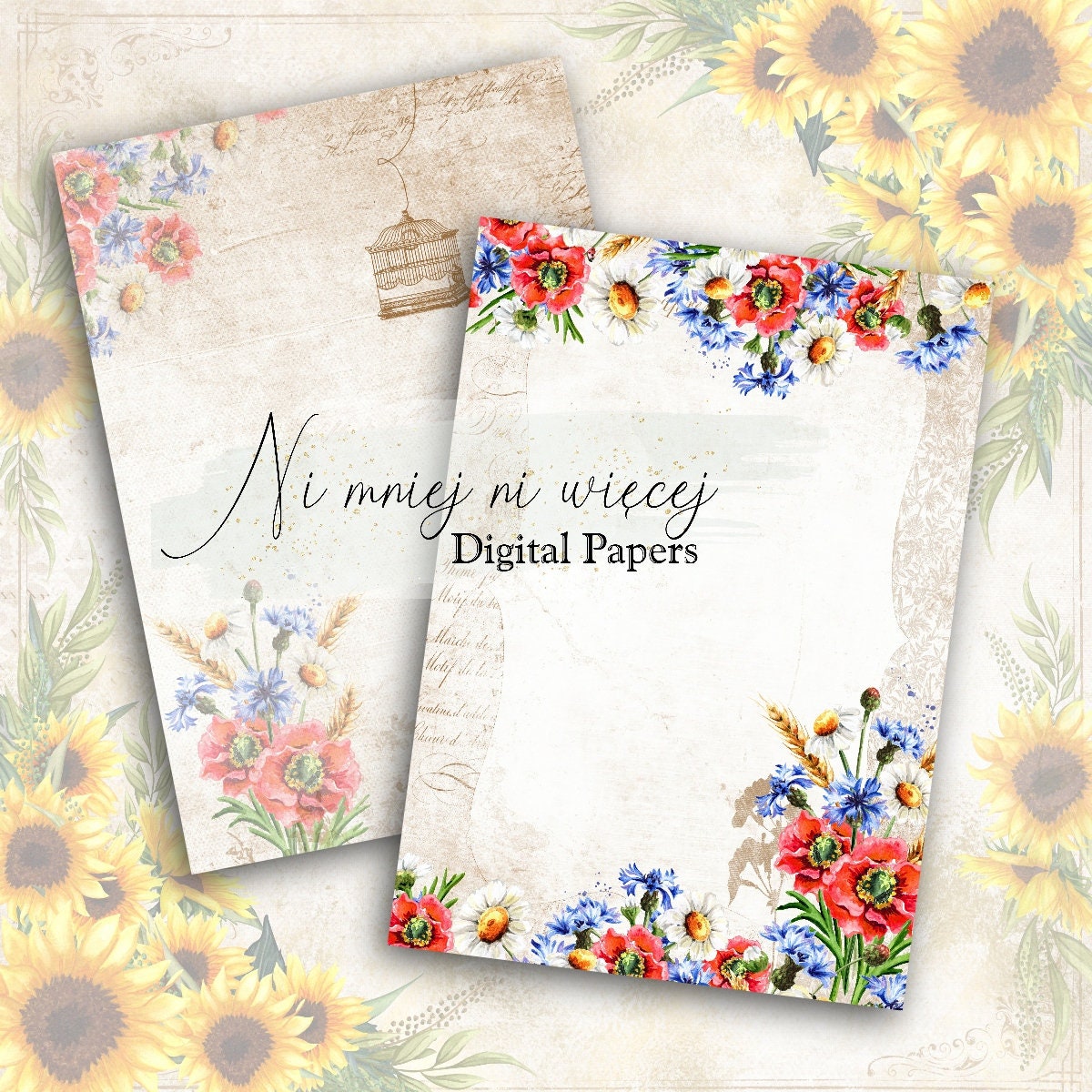 A4 Meadow Flowers Collection, Printable Digital Paper, Scrapbooking ...