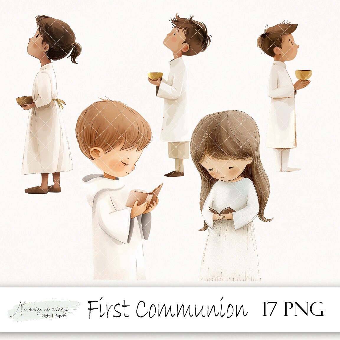 First Communion Collection of PNG Watercolor Cliparts, Printable ...