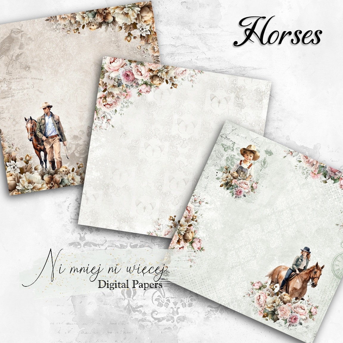Horses Collection, Printable Digital Paper, Scrapbooking Paper Pack ...