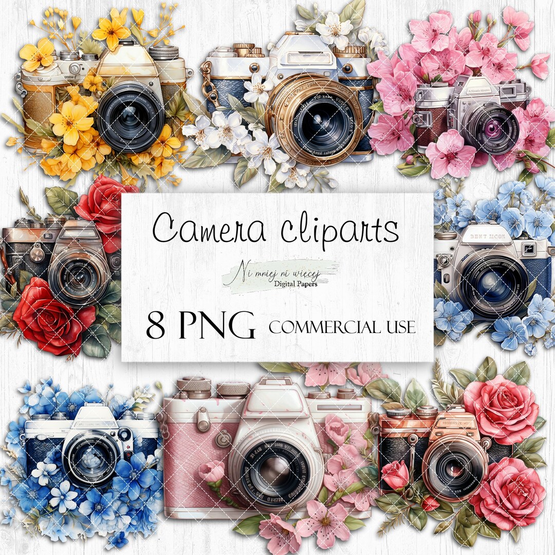 Colorful Cameras Collection of Cliparts, PNG Watercolor Graphics With ...