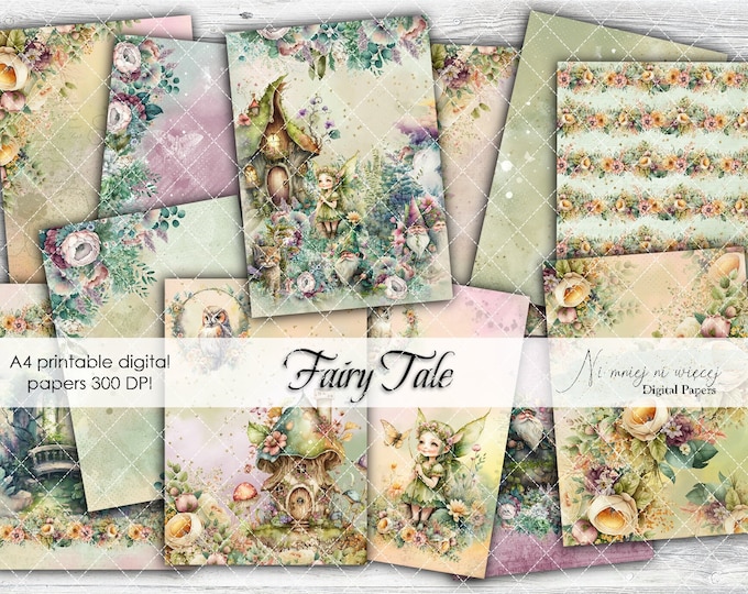 A4 Fairy Tale Collection, Printable Digital Papers With Elf Owl and ...