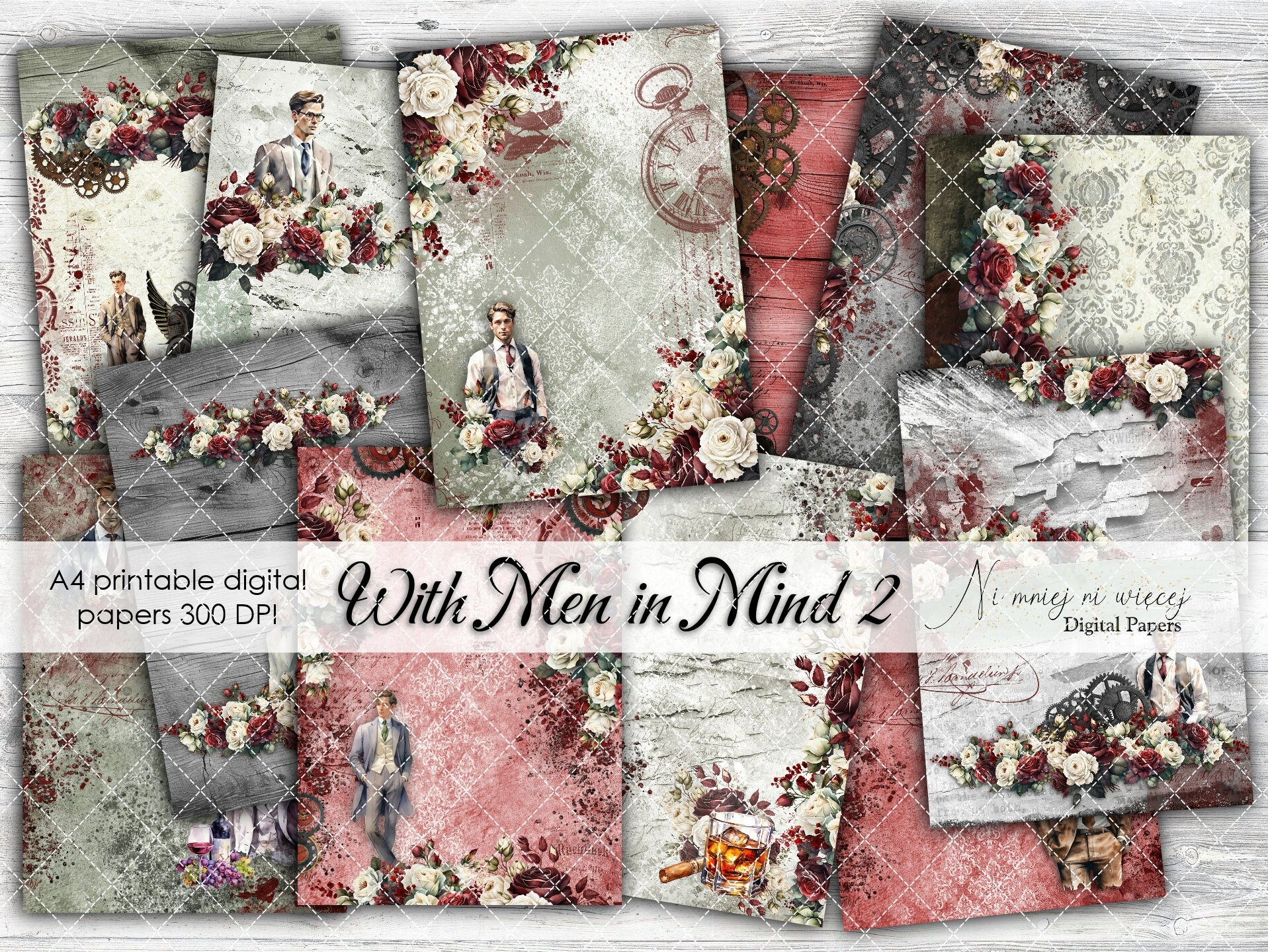 A4 With Men in Mind Collection, Printable Digital Papers, JPEG Paper ...