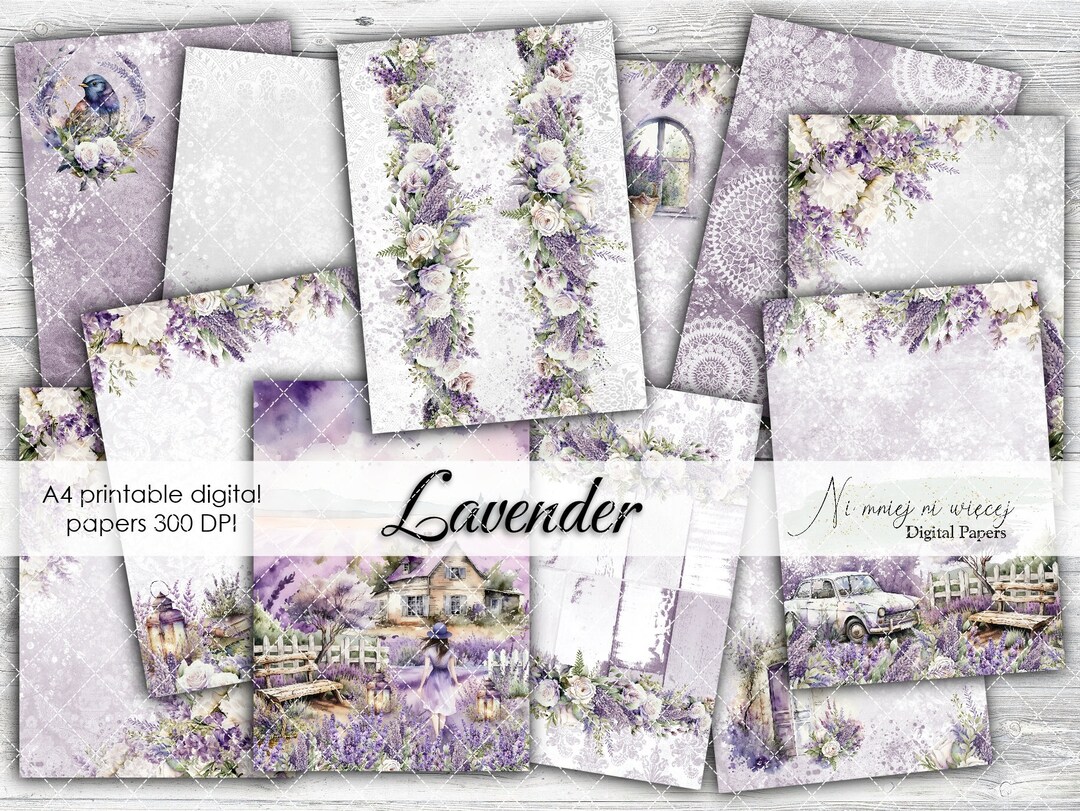 A4 Lavender Collection, Printable Digital Papers, JPEG Scrapbooking ...