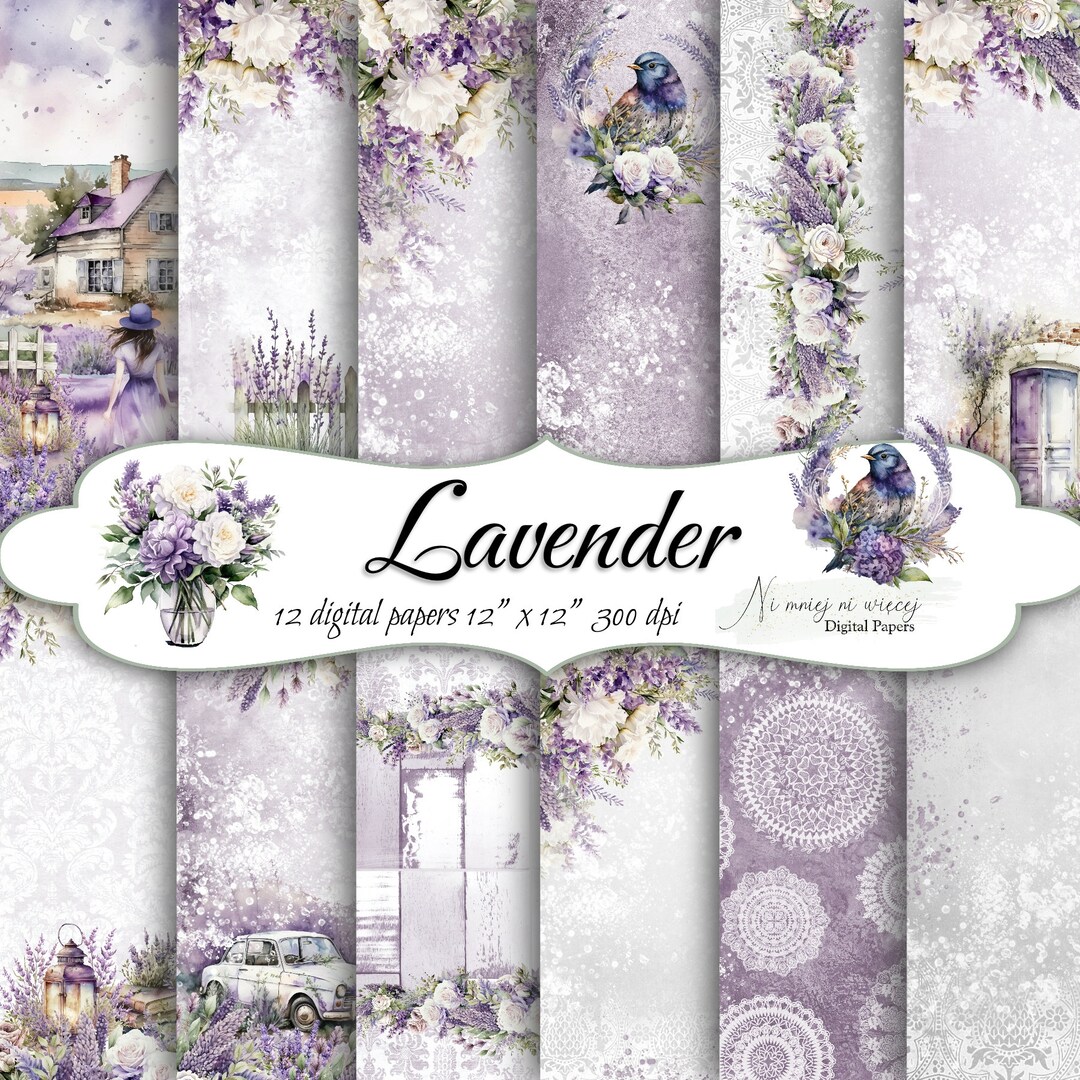 Lavender Collection, Printable Digital Papers, JPEG Scrapbooking Paper ...