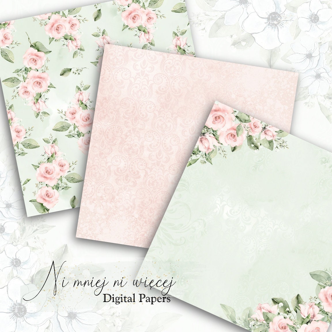 April Mood, Printable Digital Papers, Pastel Spring Floral Papers for ...