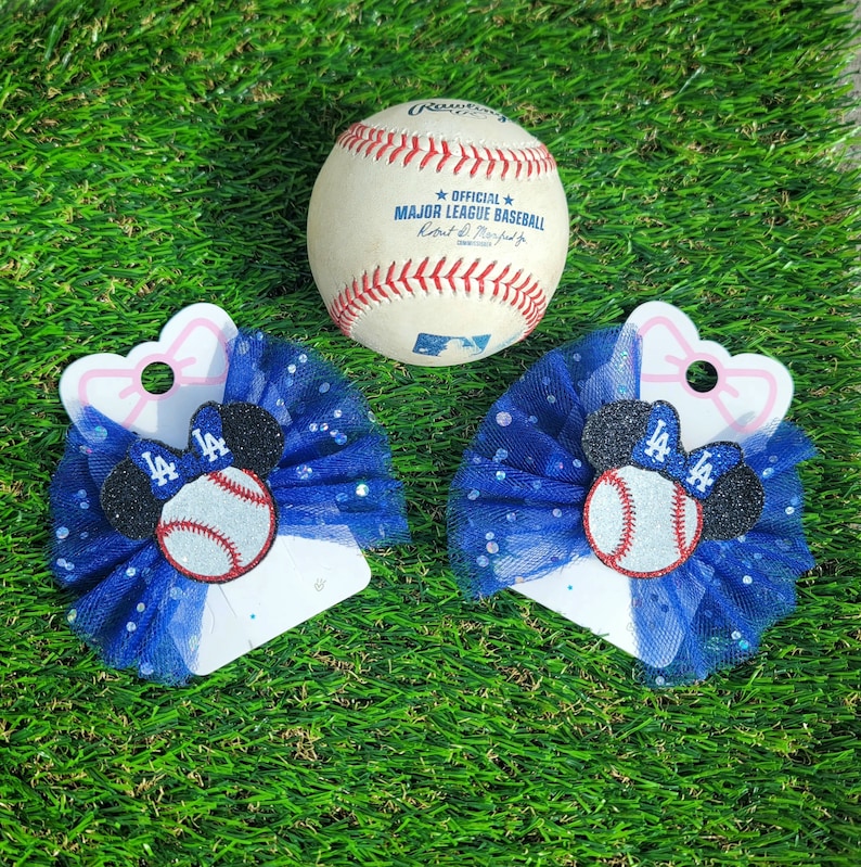 LA Dodgers Minnie Baseball Pigtail Bows - Etsy