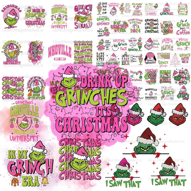 100+ Pink Grinch, Christmas PNG Bundle, Christmas Gifts, Christmas Png ...