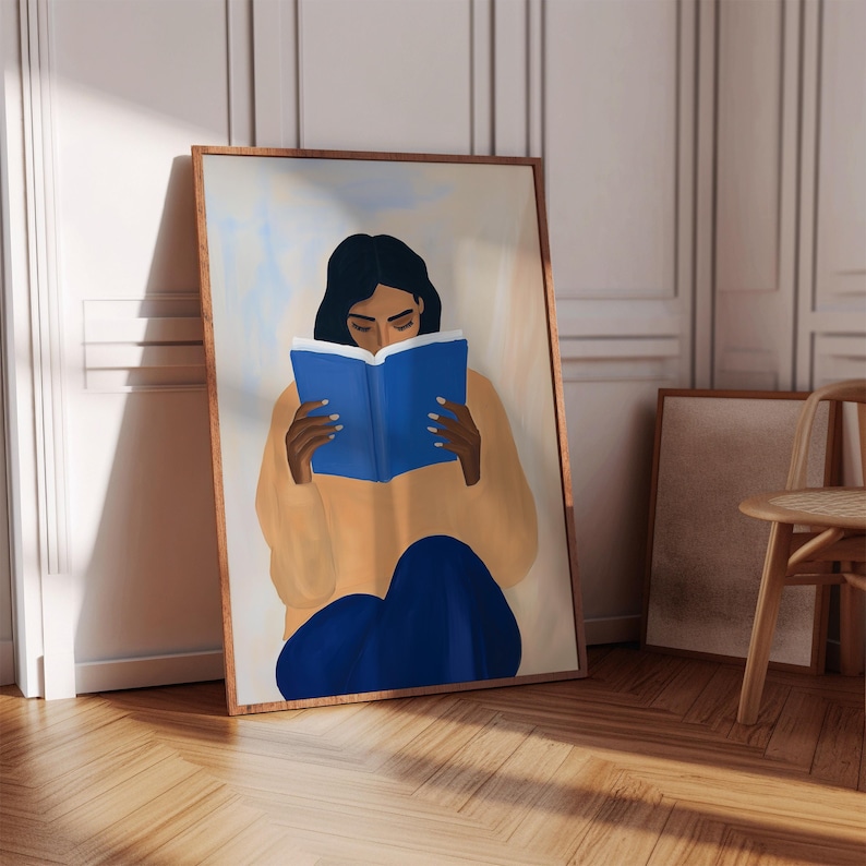 Black Woman Reading Poster Female Abstract Print Book Lover Wall Art ...