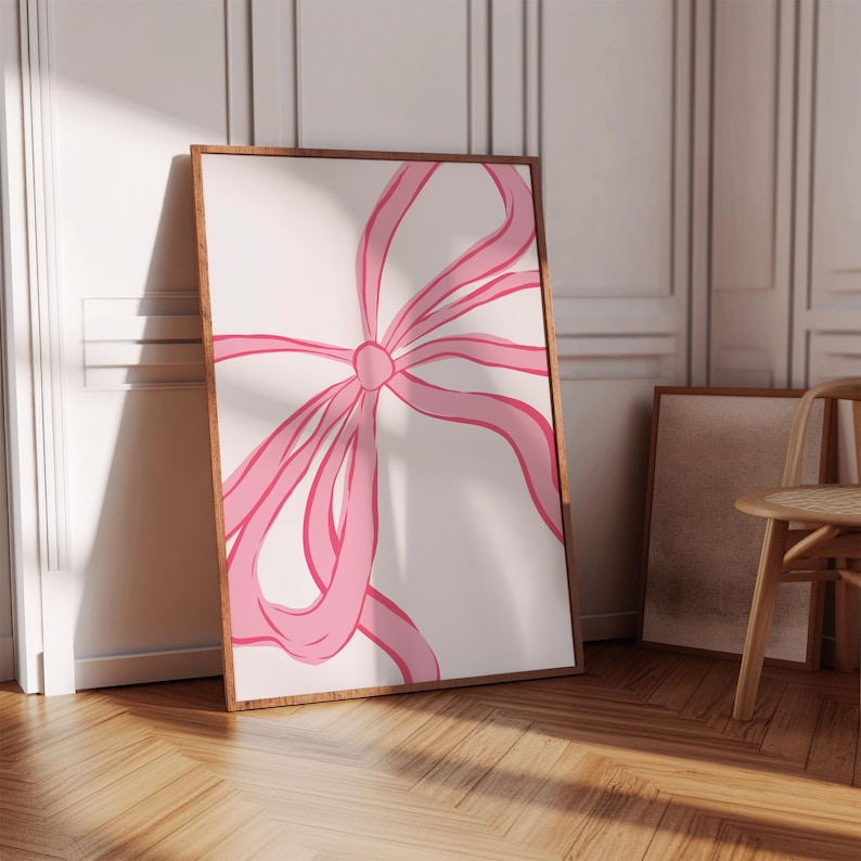 Trendy Pink Bow Wall Art, Preppy Poster, College Apartment Decor ...