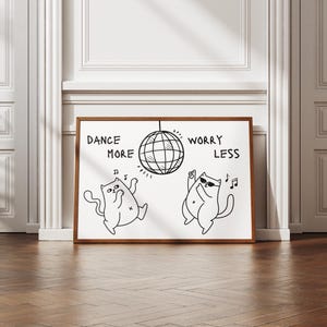 Disco Dancing Cats Wall Art, Retro Hand-drawn Wall Art, Funny Cat ...