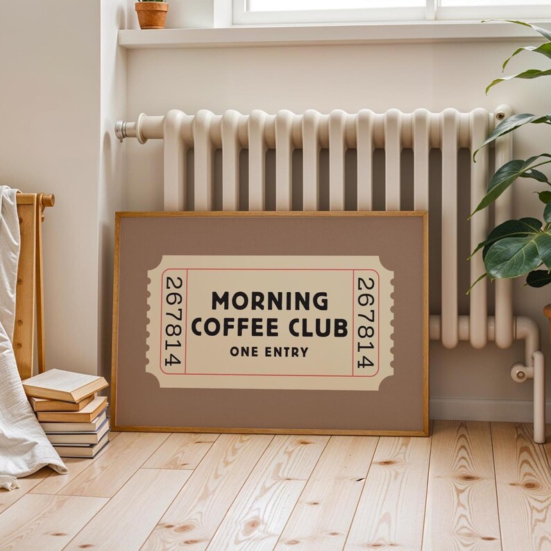 Morning Coffee Club Ticket Print, Retro Coffee Print, Trendy Coffee Bar ...