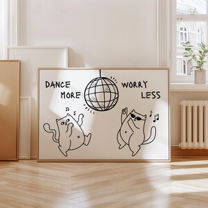 Disco Dancing Cats Wall Art, Retro Hand-drawn Wall Art, Funny Cat ...