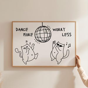 Disco Dancing Cats Wall Art, Retro Hand-drawn Wall Art, Funny Cat ...