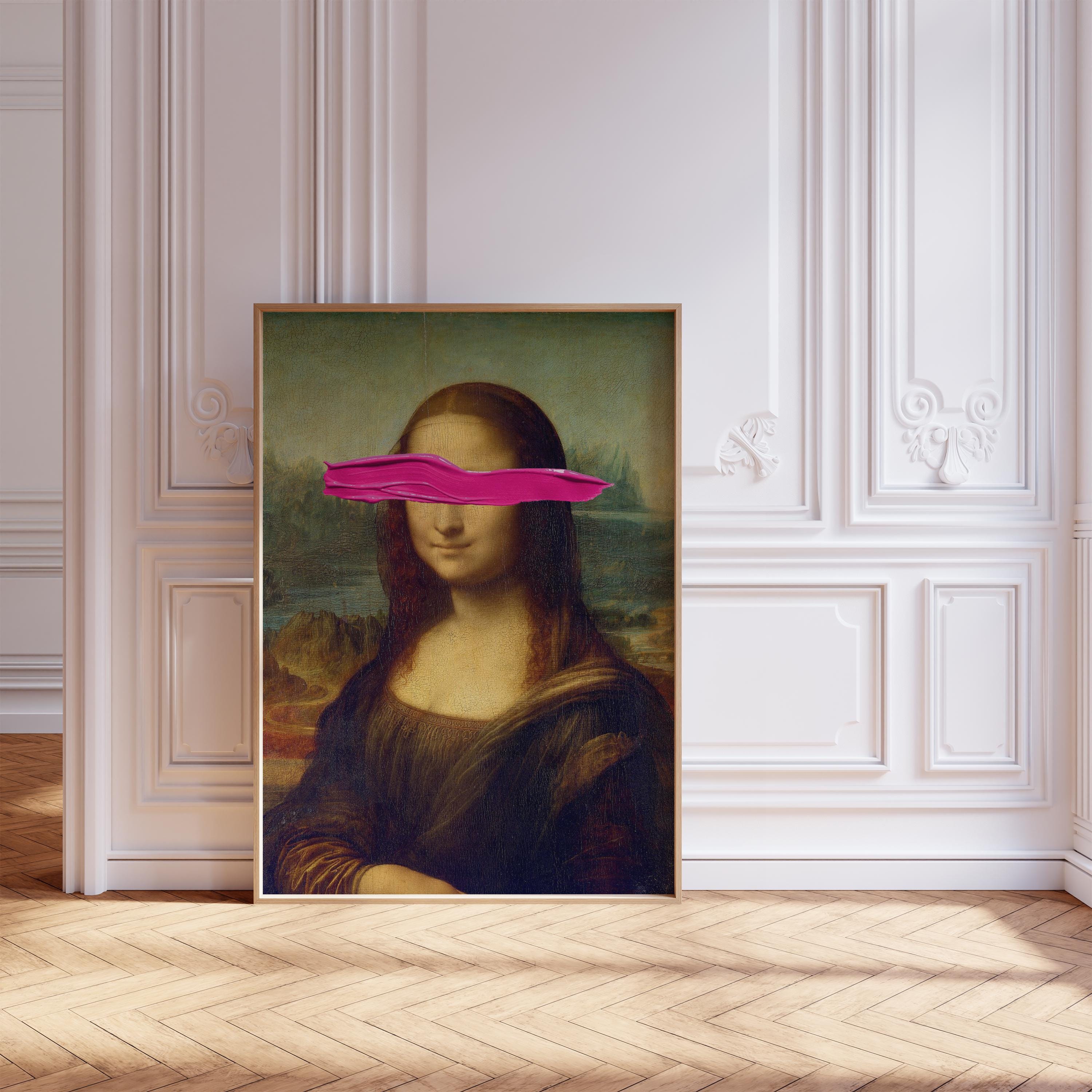 Altered Mona Lisa Print, Pink Brush Stroke, Maximalist Wall Art, Pink ...