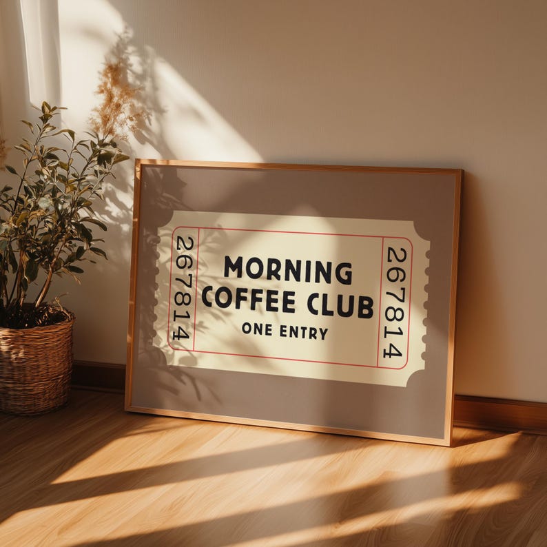 Morning Coffee Club Ticket Print, Retro Coffee Print, Trendy Coffee Bar ...
