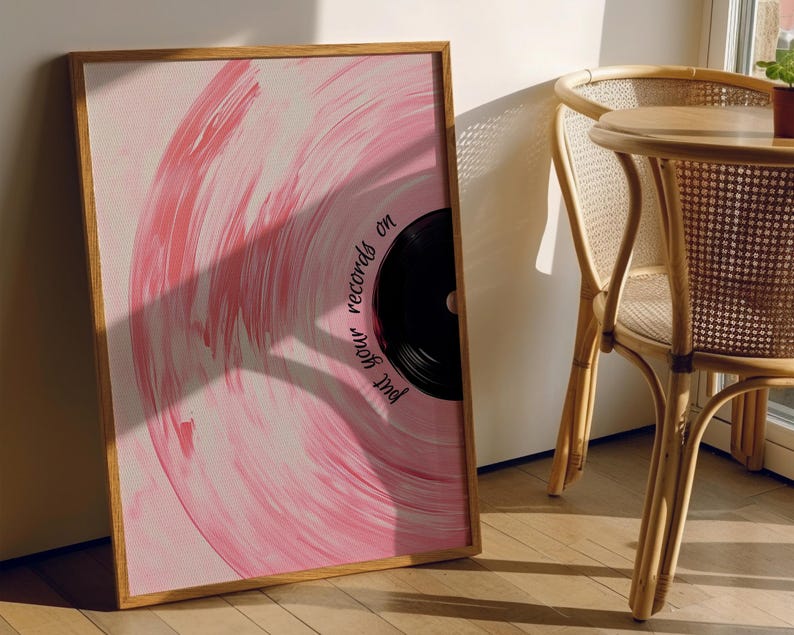 Pink Vinyl Record Wall Art, Retro Maximalist Eclectic Decor, Vinyl ...
