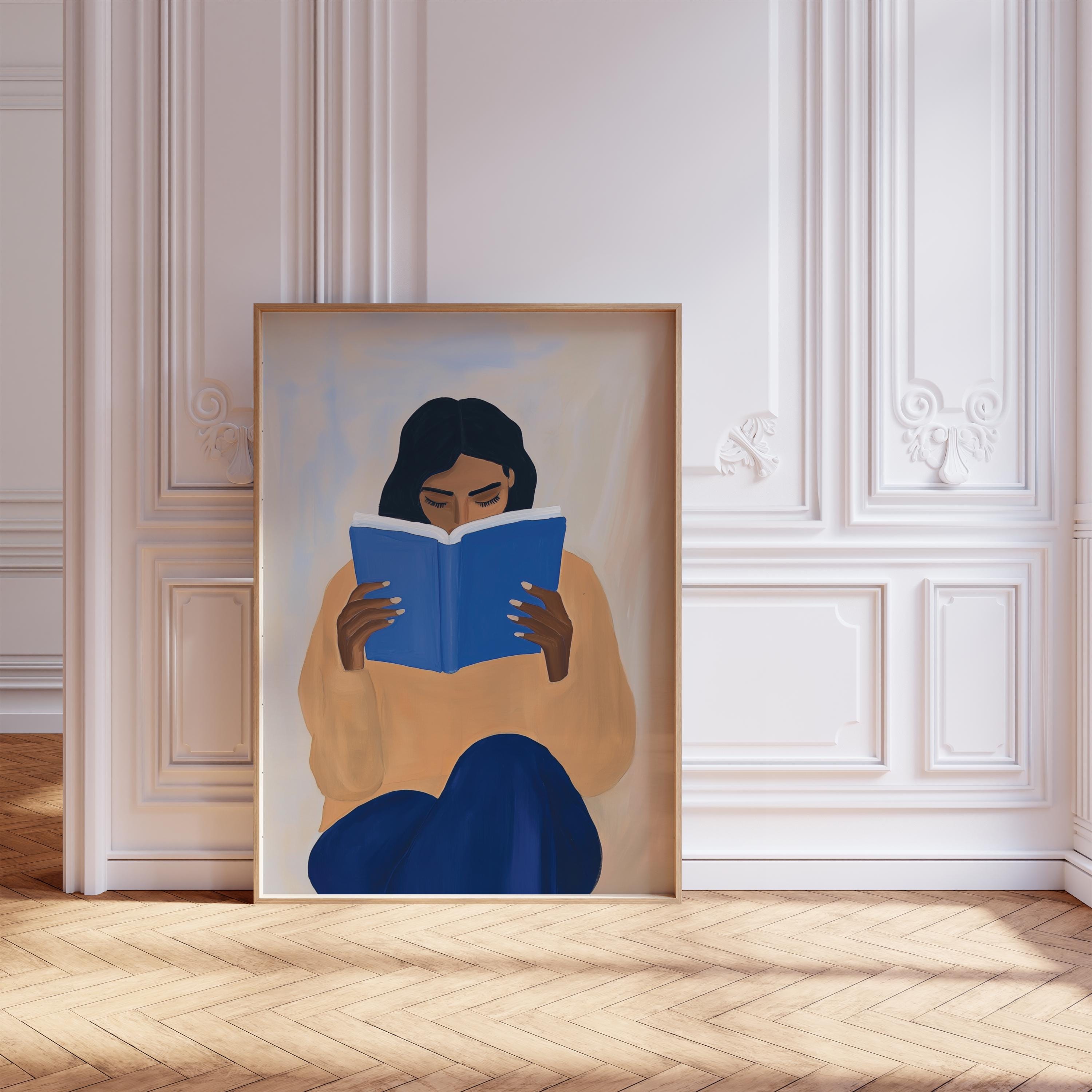 Black Woman Reading Poster Female Abstract Print Book Lover Wall Art ...