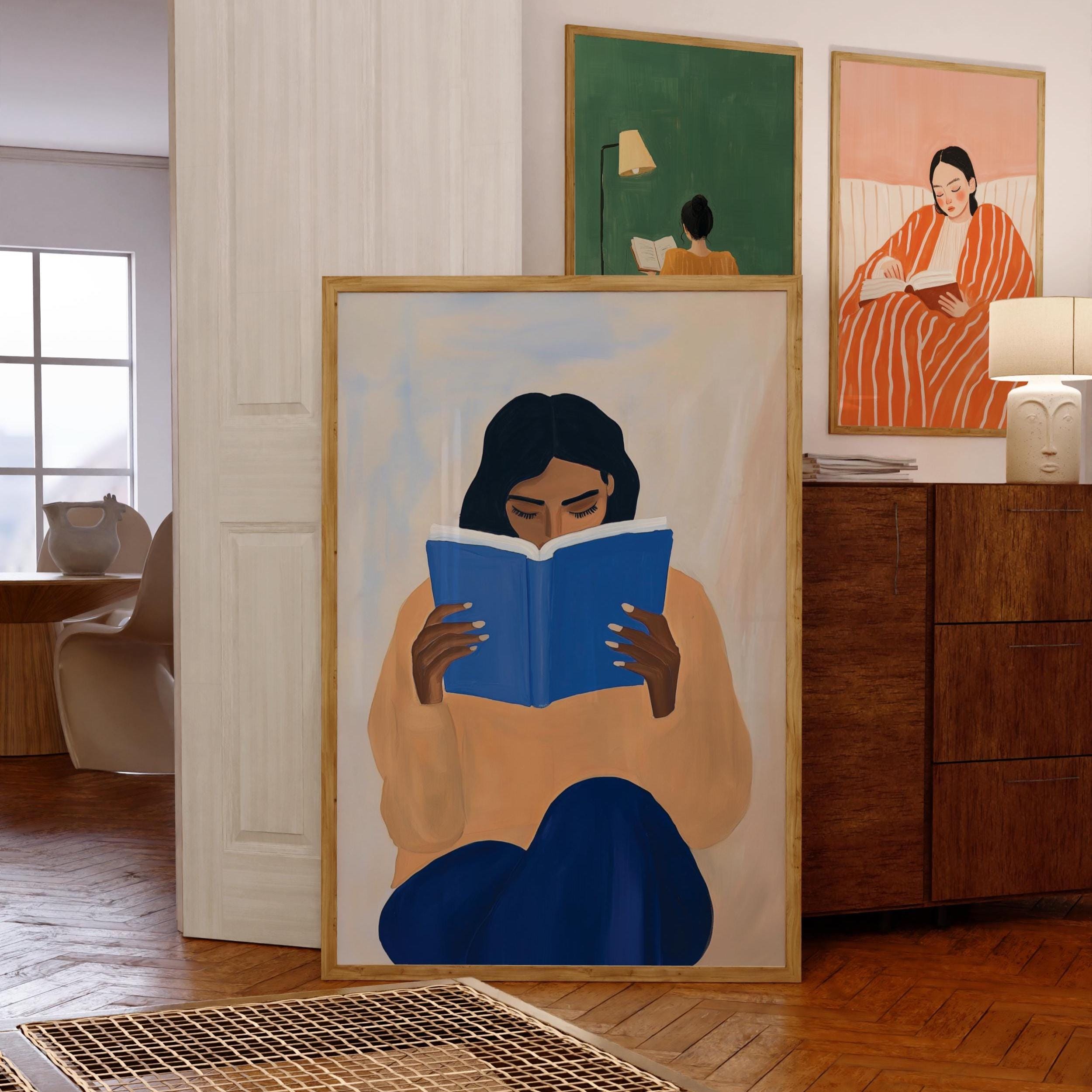 Black Woman Reading Poster Female Abstract Print Book Lover Wall Art ...