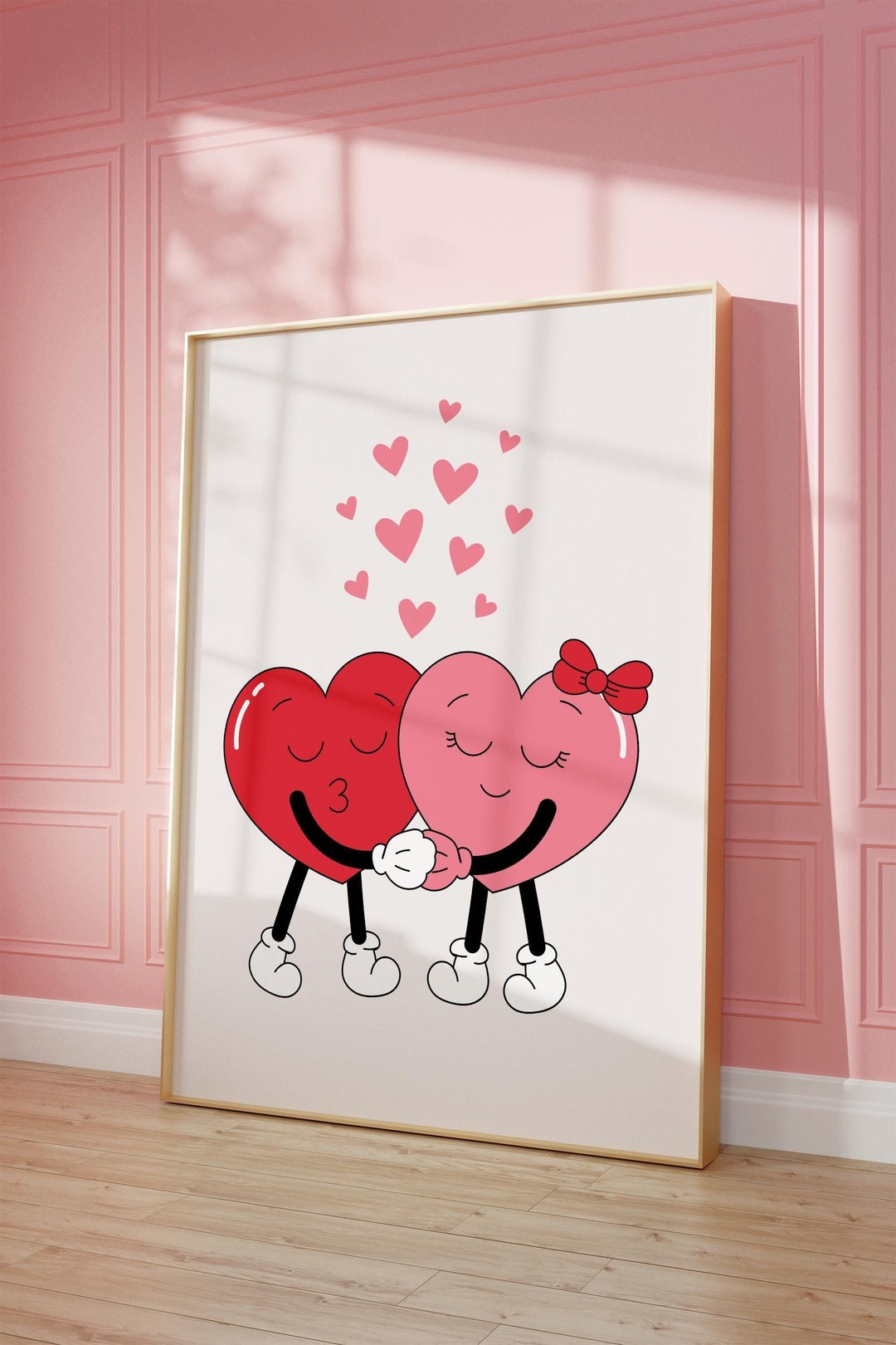 Impresión de corazones retro, póster de San Valentín, arte de pared ...