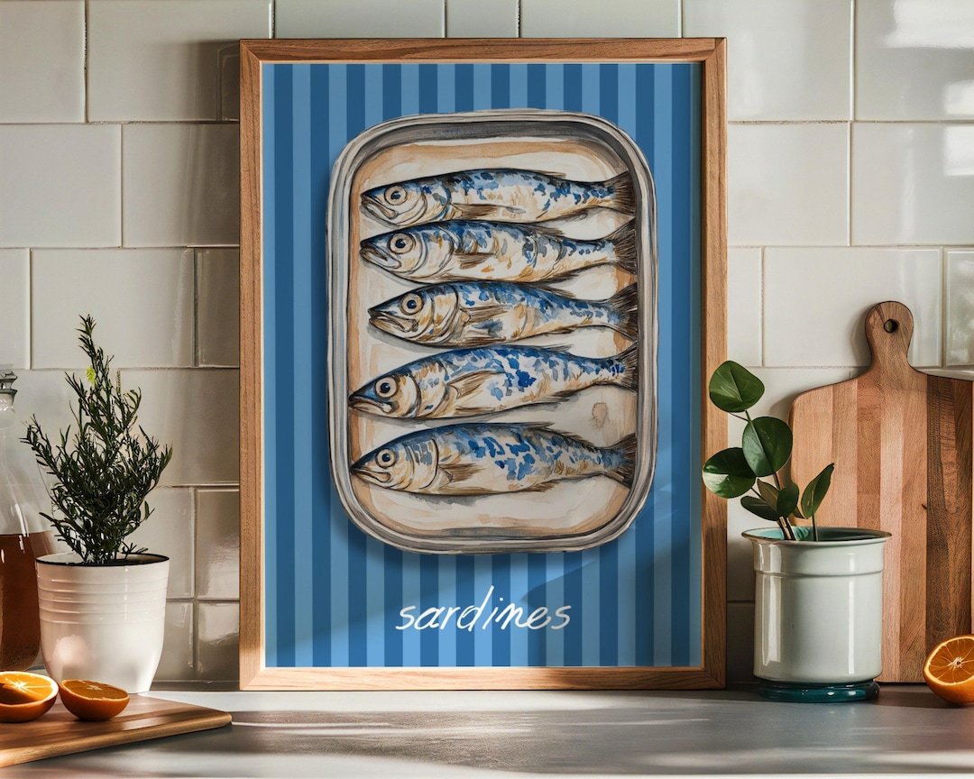 Tinned Sardines Painting Print, Kitchen Poster, Sardine Tin Art, Retro ...