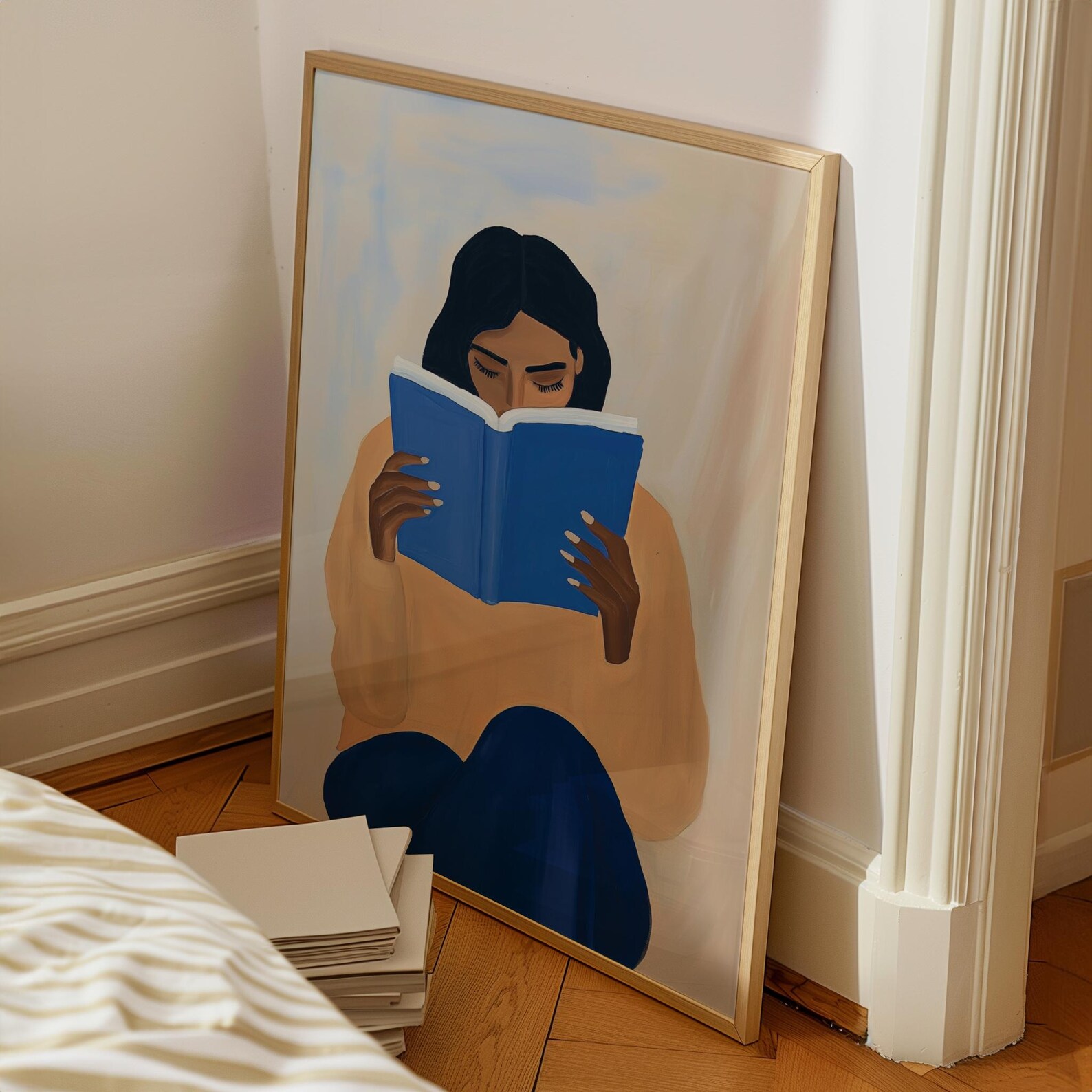 Black Woman Reading Poster Female Abstract Print Book Lover Wall Art ...