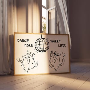 Disco Dancing Cats Wall Art, Retro Hand-drawn Wall Art, Funny Cat ...
