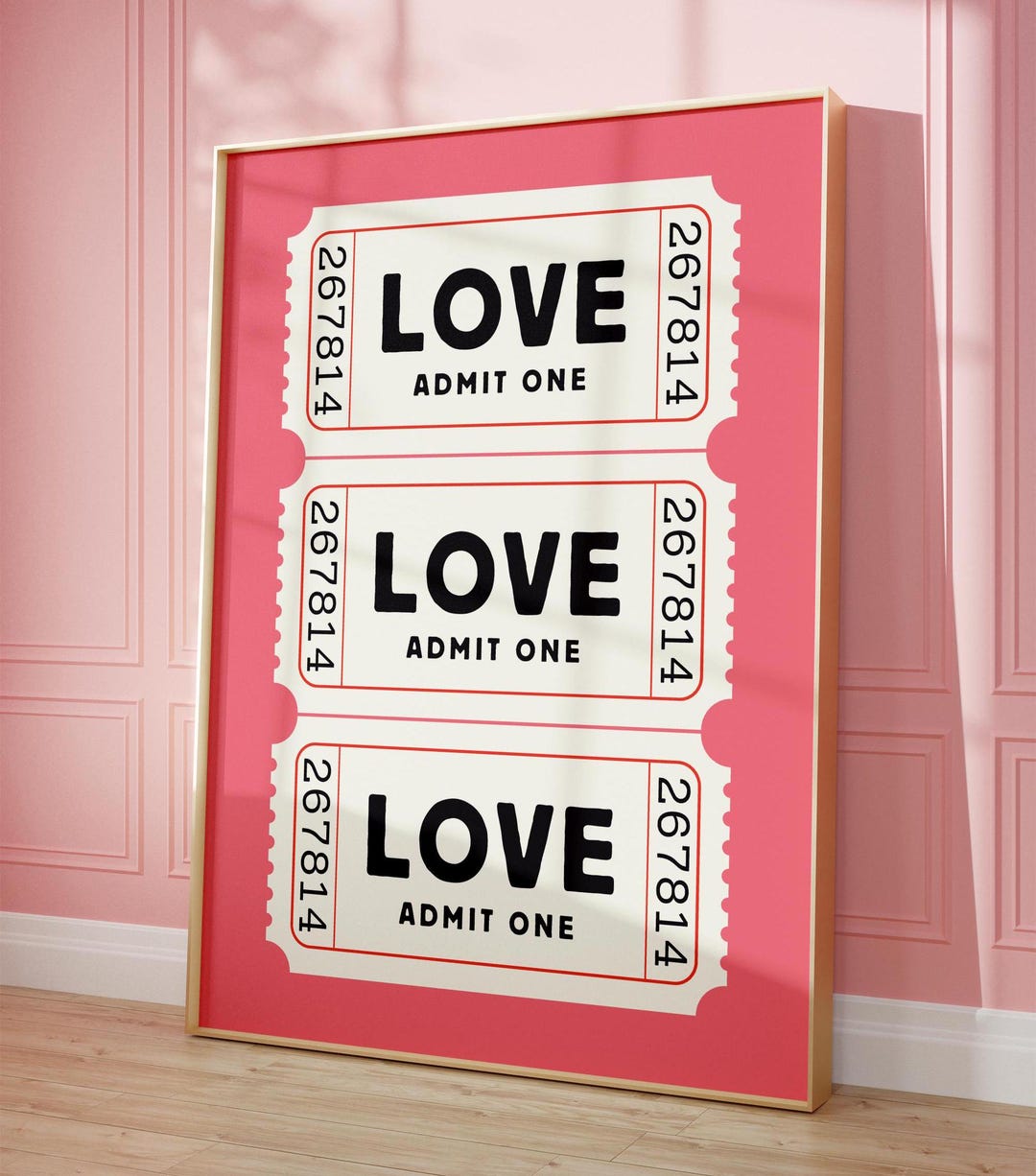 Retro Love Ticket Wall Art, Retro Wall Art, Trendy Love Print, Pink ...