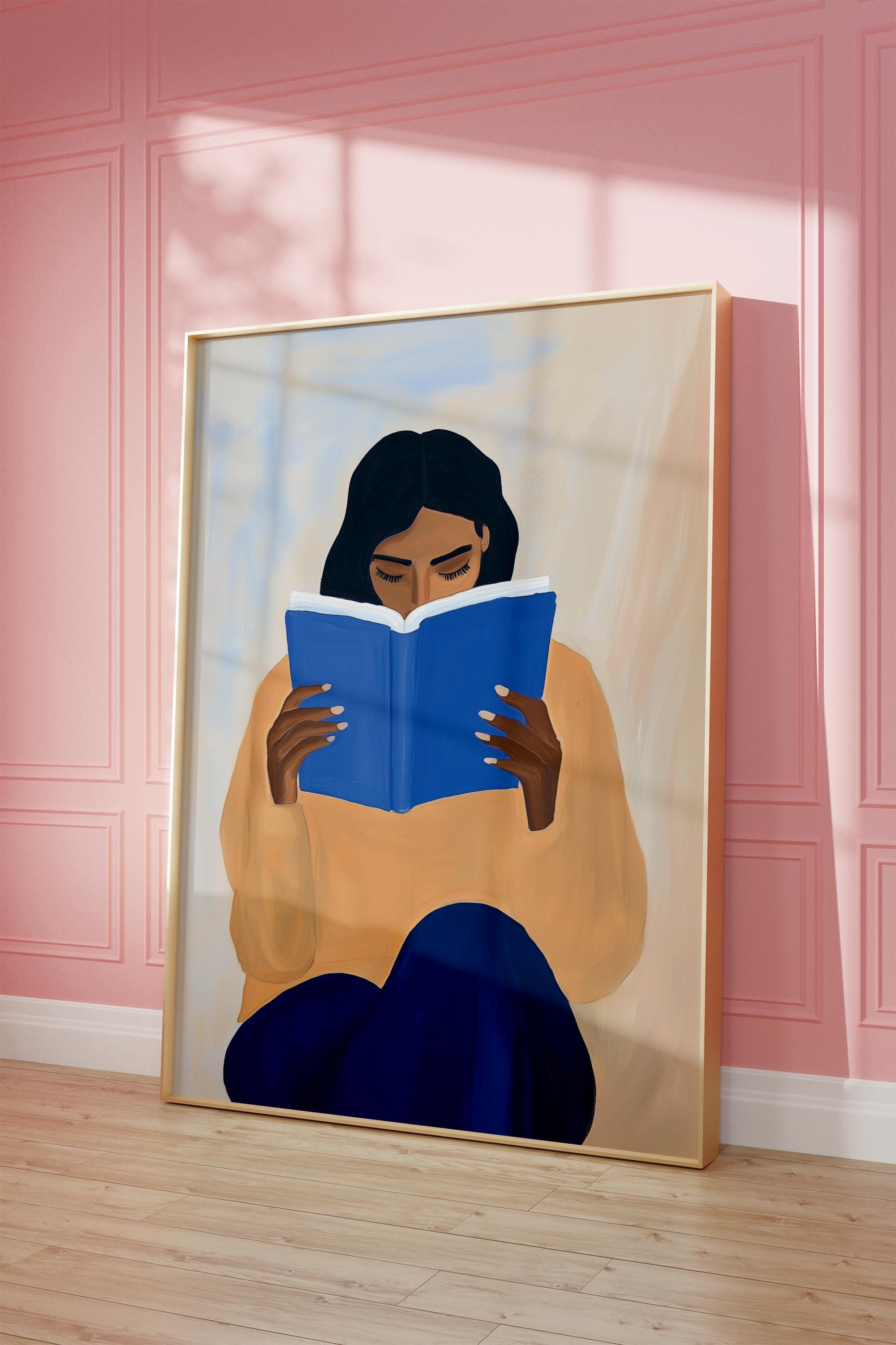 Black Woman Reading Poster Female Abstract Print Book Lover Wall Art ...