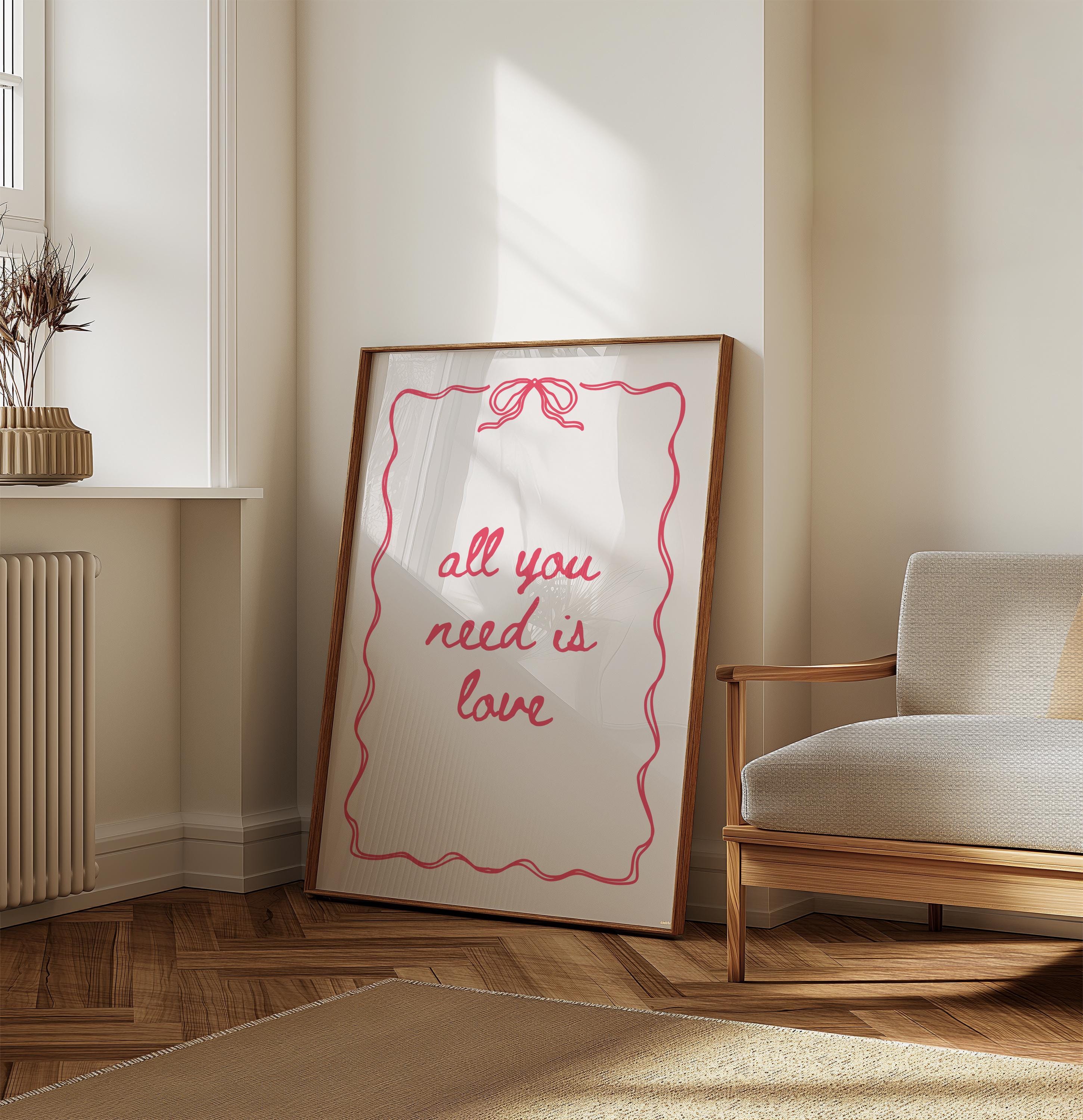 All You Need is Love Poster, Trendy Valentine Retro Love Wall Art ...