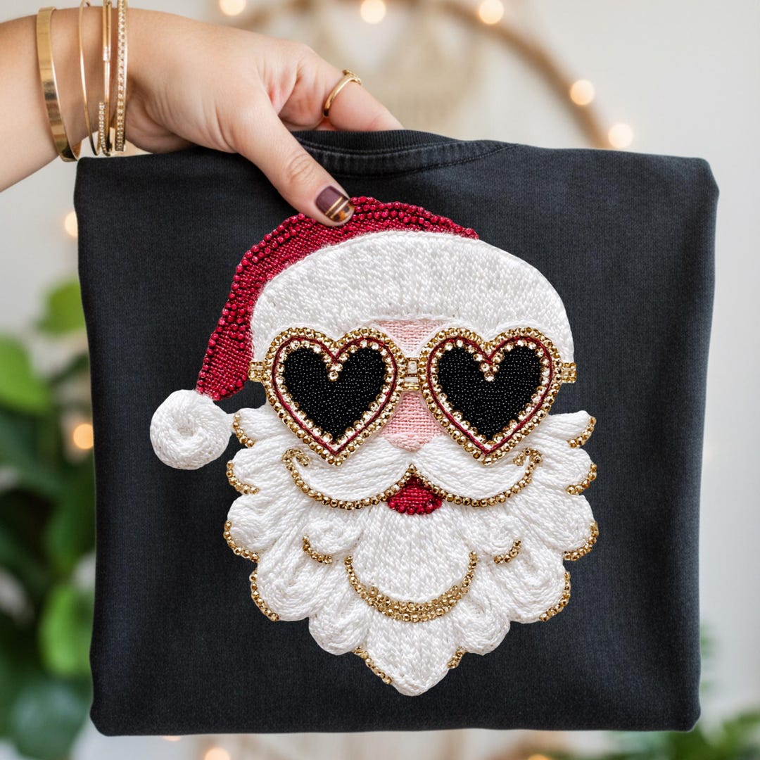 Embroidery Santa Png Girly Santa With Sunglasses Xmas Vintage Merry ...