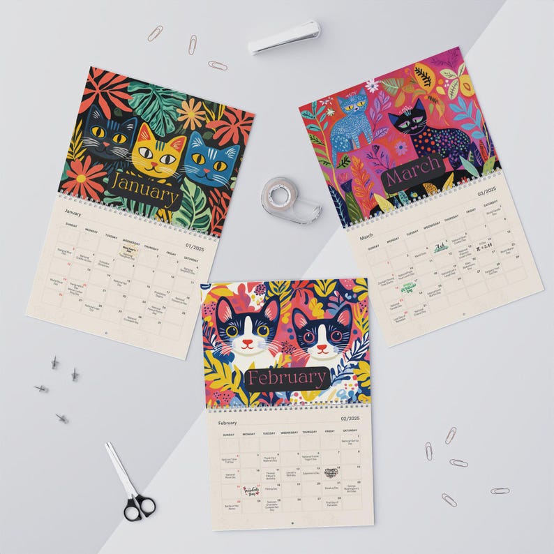 2025 Calendar Cat Lovers Gift Digital Download POD Calendar PNG Matisse ...