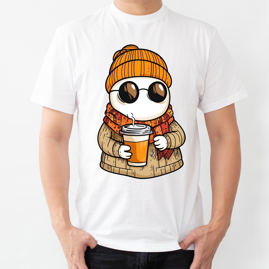 Cute PNG Hippie Ghost Drinking Coffee PNG Fall Aesthetic POD Shirt Png ...