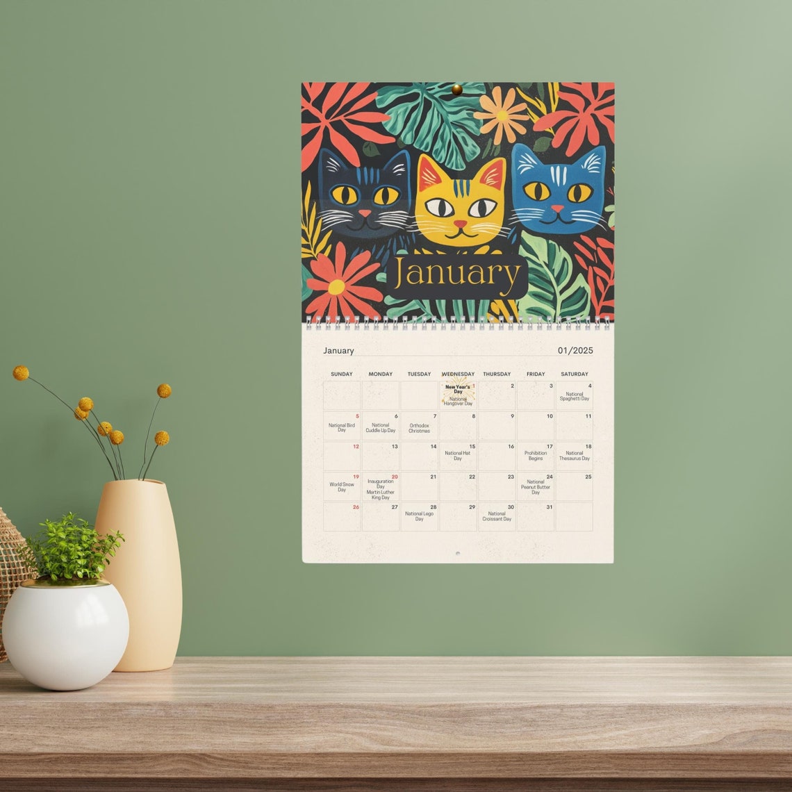 2025 Calendar Cat Lovers Gift Digital Download POD Calendar PNG Matisse ...