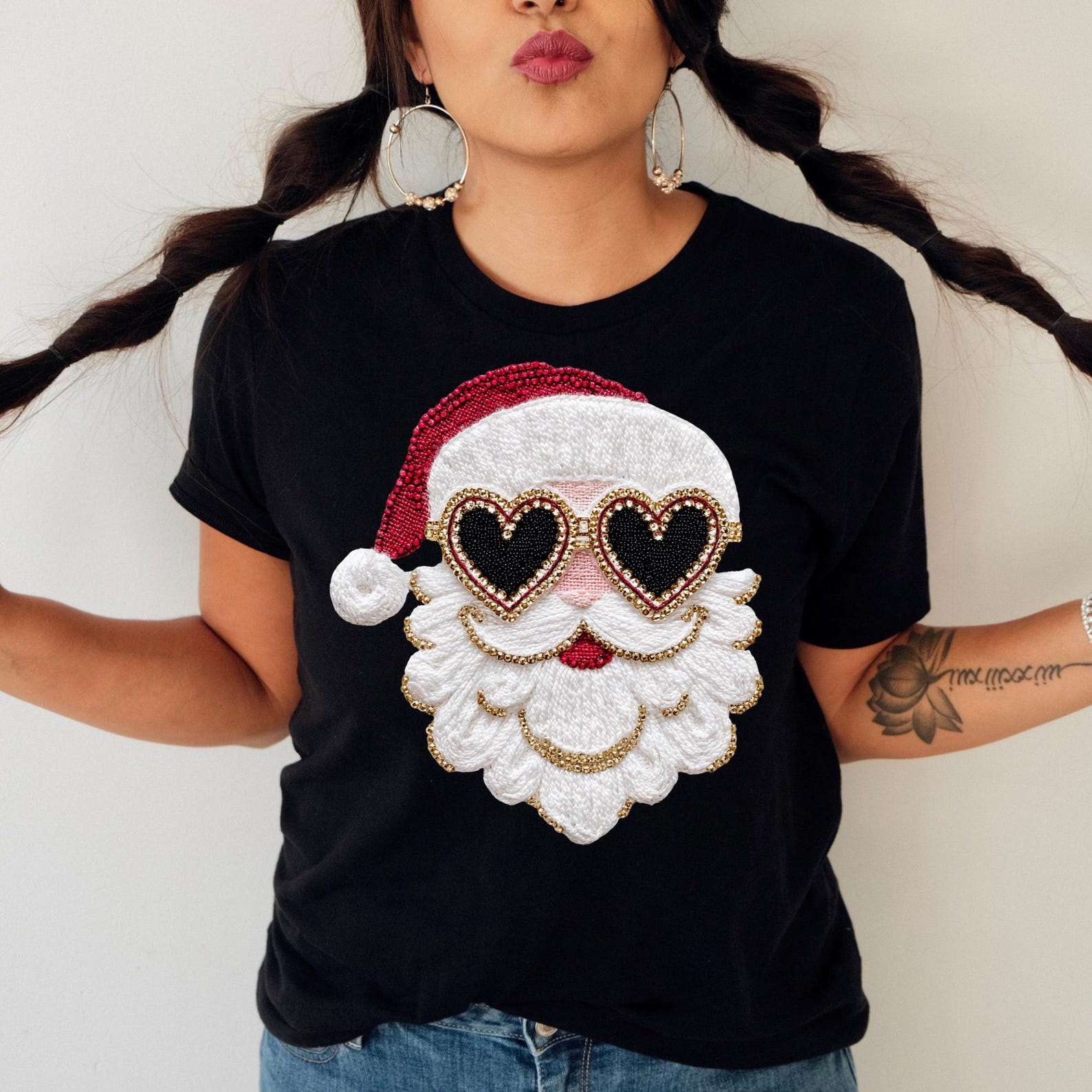 Embroidery Santa Png Girly Santa With Sunglasses Xmas Vintage Merry ...