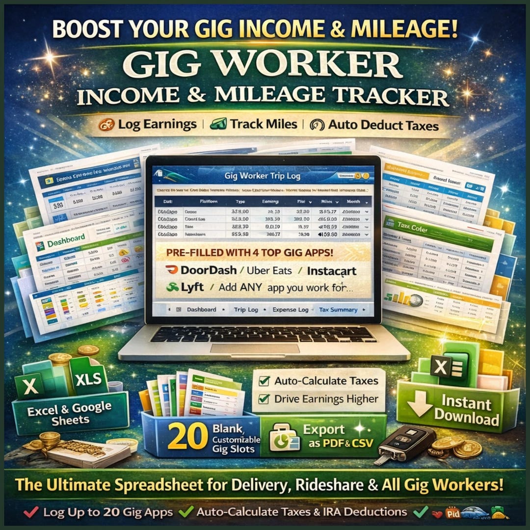 Gig Worker Income & Mileage Tracker Google Sheets Excel | Doordash Uber ...