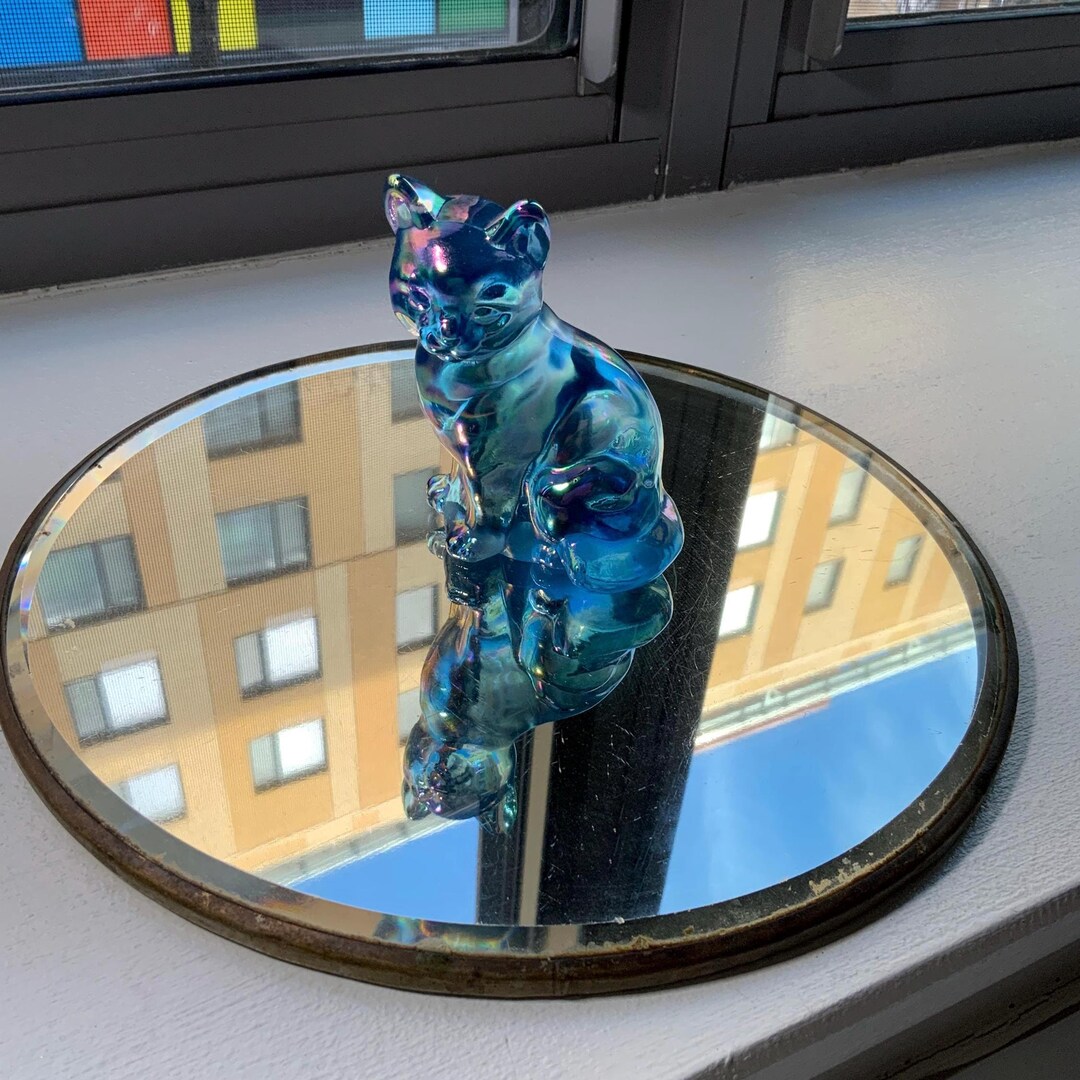 Fenton Glass Kitty 5165 Blue Iridescent Fenton Cat Figurine - Etsy