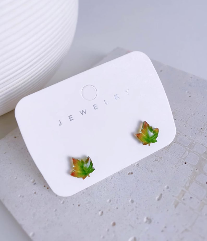 Maple Leaf Stud Earrings, Green Leaf Earrings, Forest Stud Earrings, Nature Stud Earrings ...