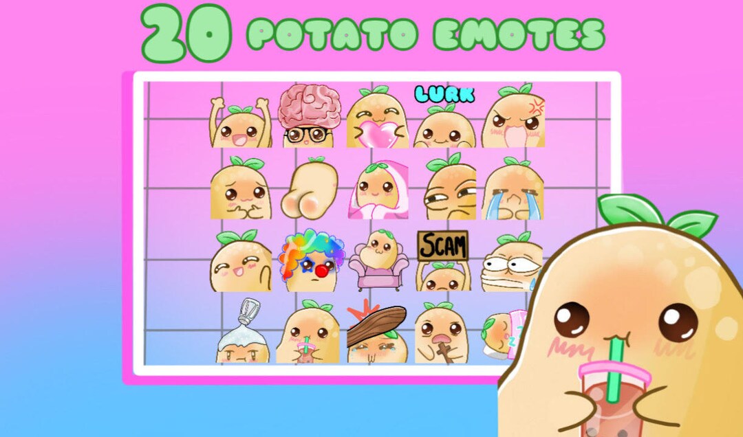 Twitch Emote Cute Potato 20 Emotes Ready to Use Bundle - Etsy