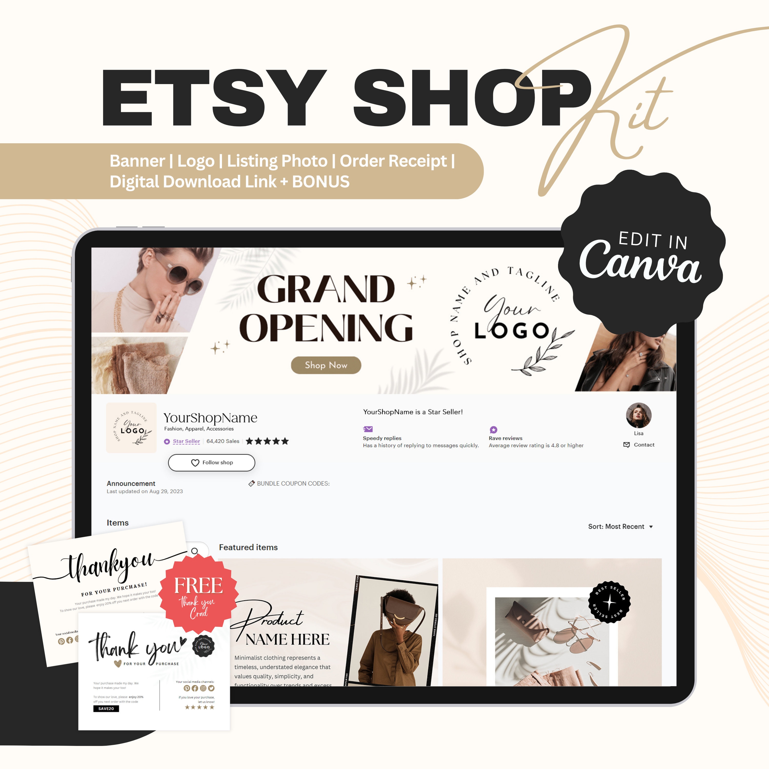 Etsy Shop Kit Bundle | Etsy Shop Banner Template | Etsy Listing Mock up ...