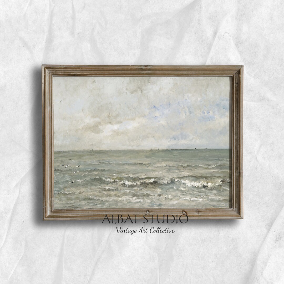 Vintage Beach Landscape Monochrome Seascape Print Brown Beige Sea ...