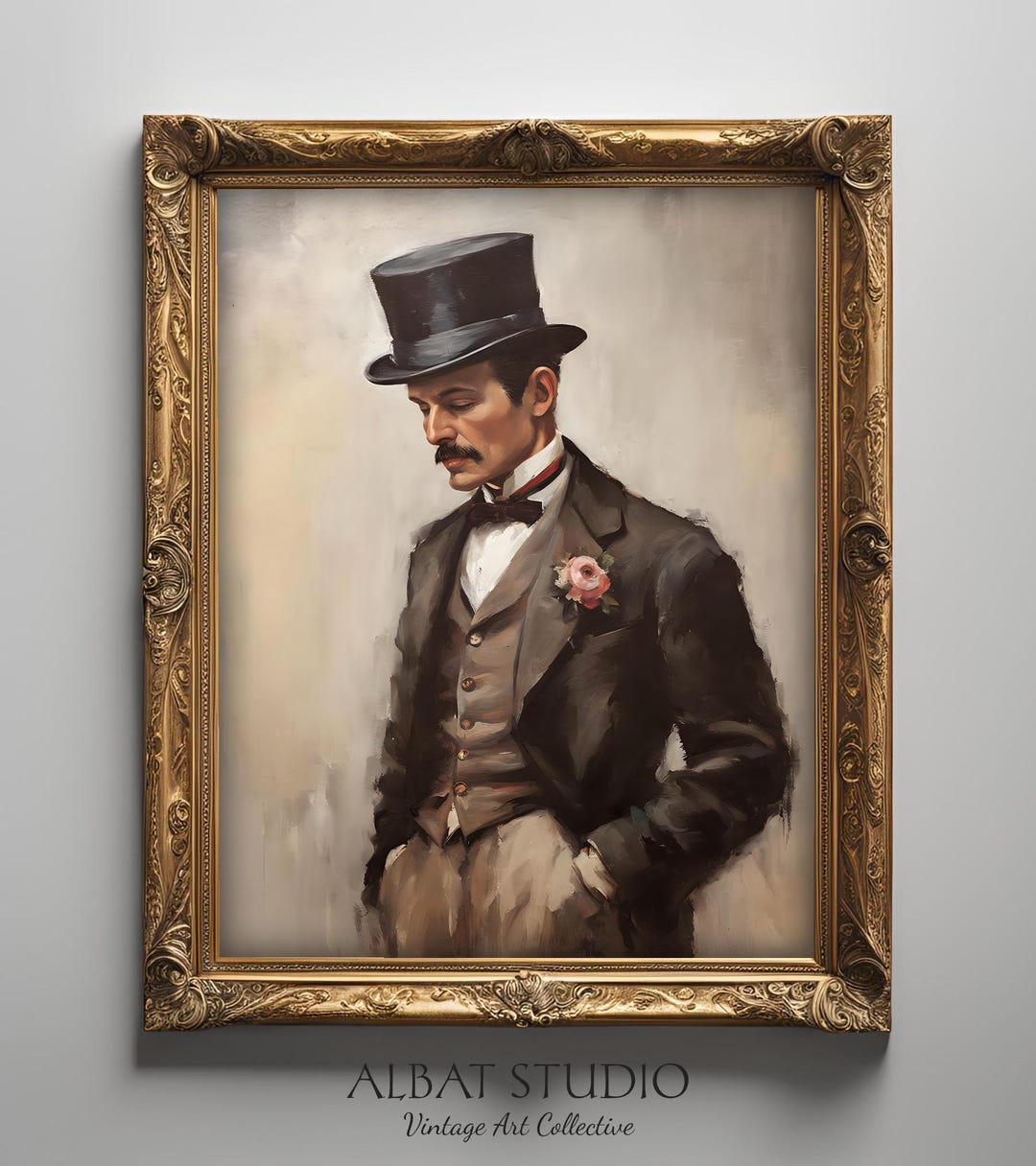 Vintage Gentleman Rose Print | Classic Man Portrait Painting | Digital ...