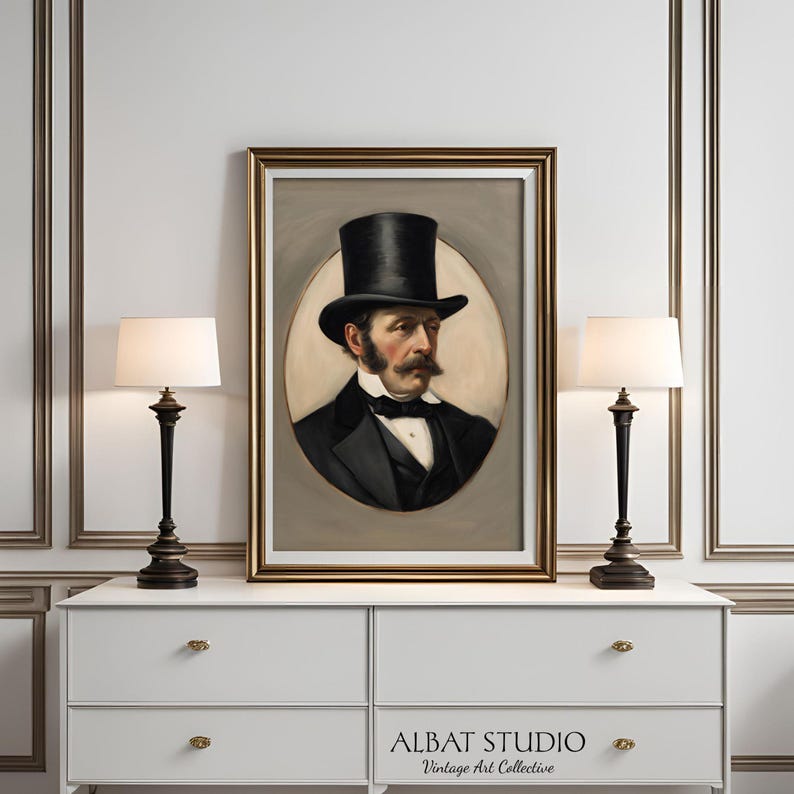 Vintage Gentleman in a Top Hat | Vintage Portrait Painting | Antique ...
