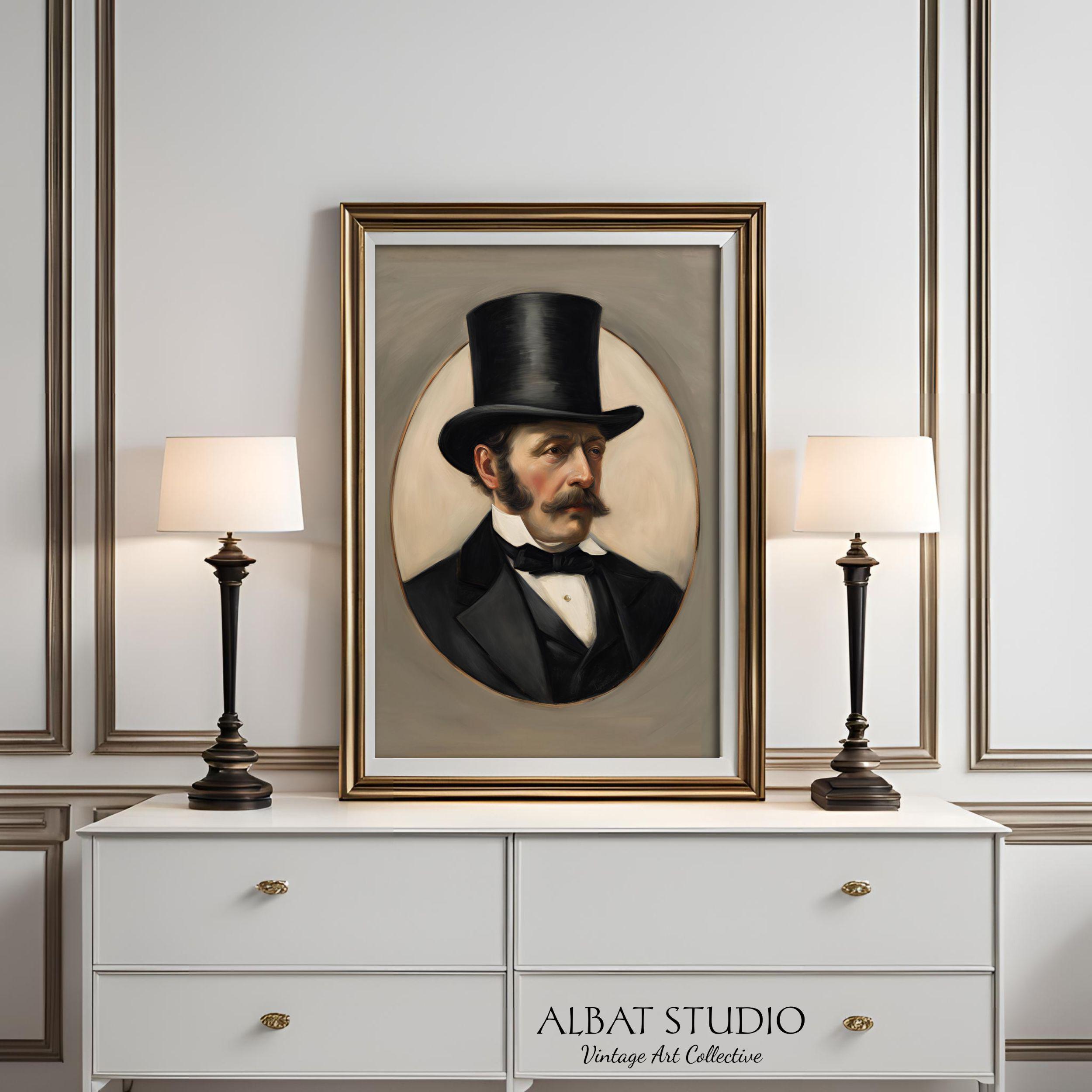Vintage Gentleman in a Top Hat | Vintage Portrait Painting | Antique ...