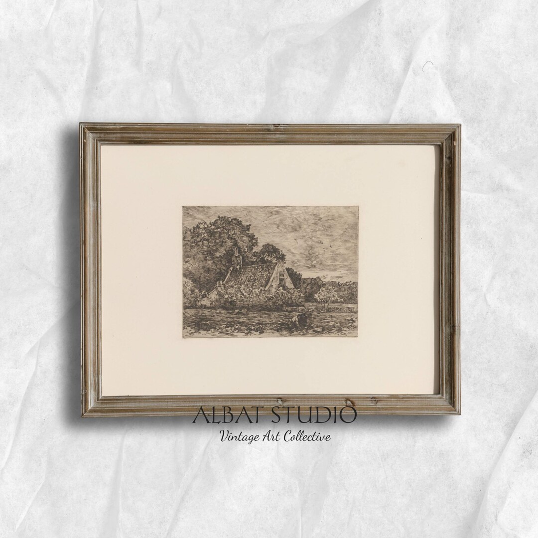 Vintage Small Landscape Print | Pencil Drawing Sketch Print | Rustic ...