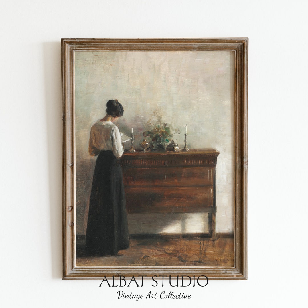Reading Woman Vintage Art Portrait Painting of a Woman Portrait of Lady ...