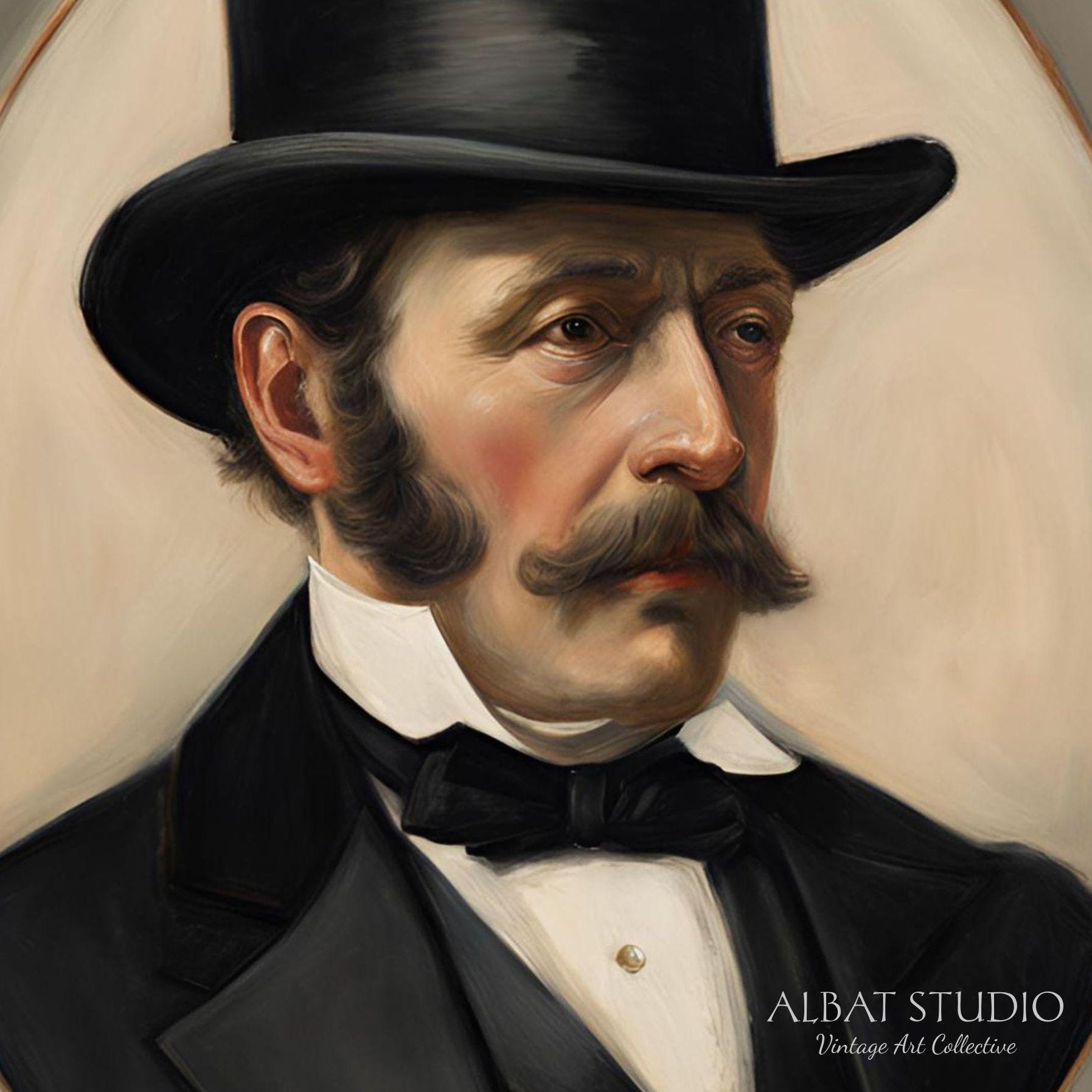 Vintage Gentleman in a Top Hat | Vintage Portrait Painting | Antique ...