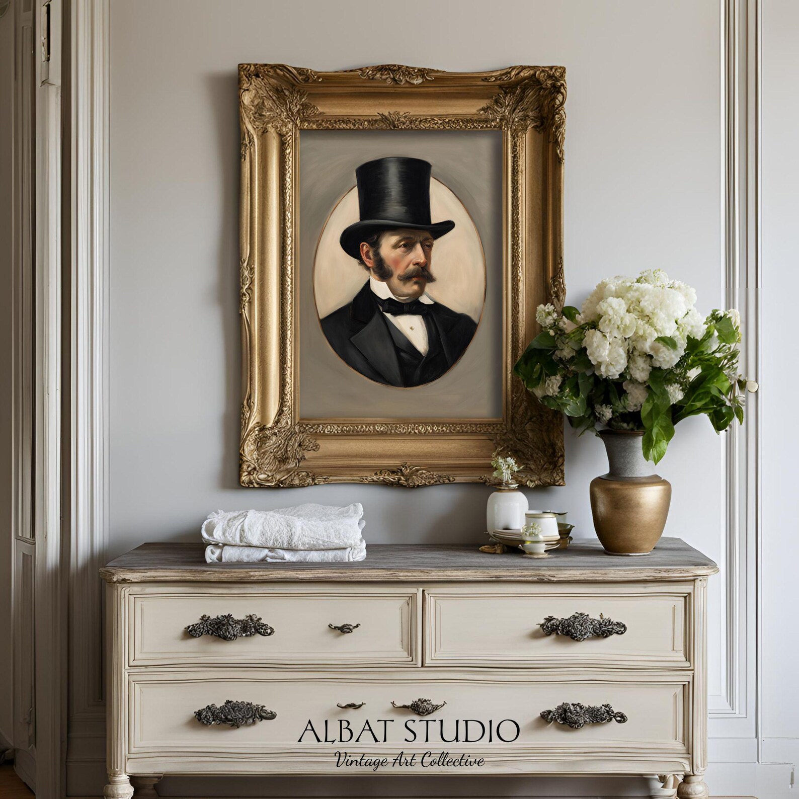 Vintage Gentleman in a Top Hat | Vintage Portrait Painting | Antique ...