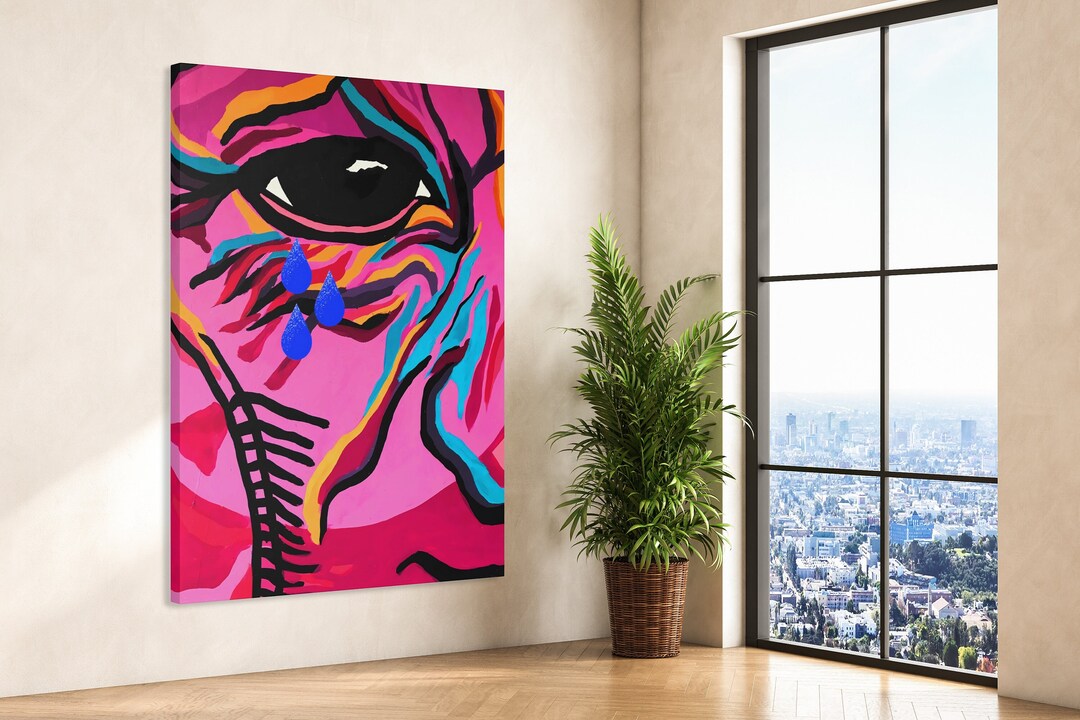 Original Wall Art Painting Pink Colorful Graffiti Face Canvas - Etsy