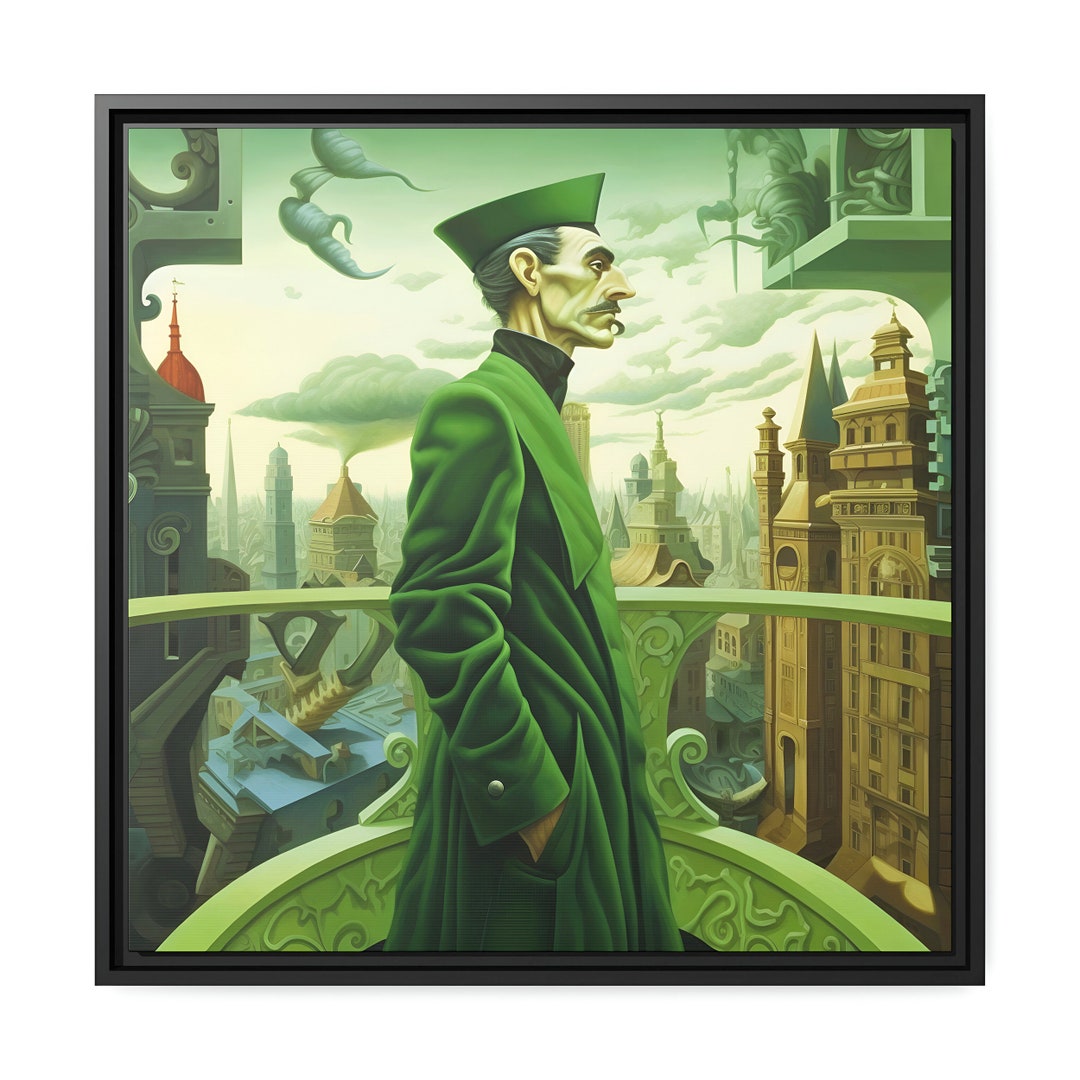 Surrealism Wall Art Man Architecture Green Framed Canvas - Etsy